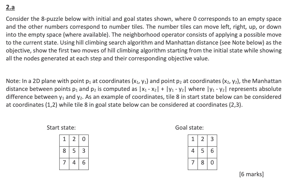 Solved 2.a Consider the 8-puzzle below with initial and goal | Chegg.com