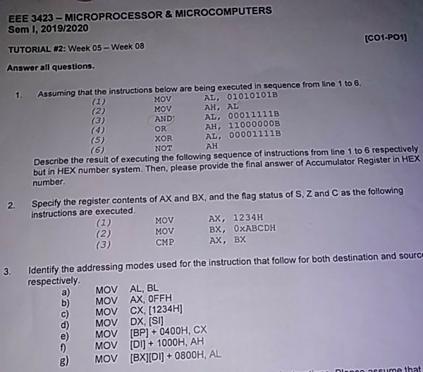 Solved EEE 3423 - MICROPROCESSOR & MICROCOMPUTERS Sem I, | Chegg.com