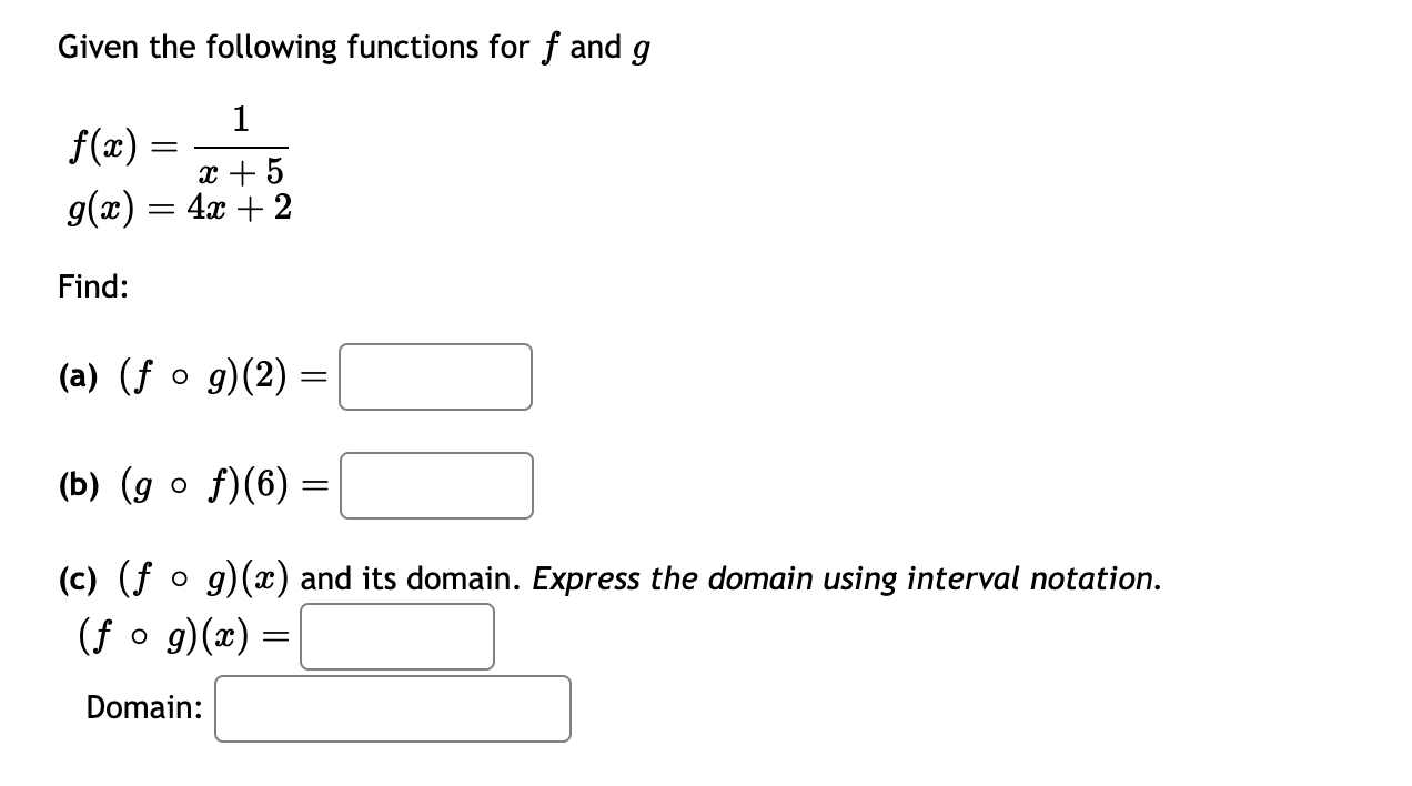 Solved Given the following functions for f and g | Chegg.com