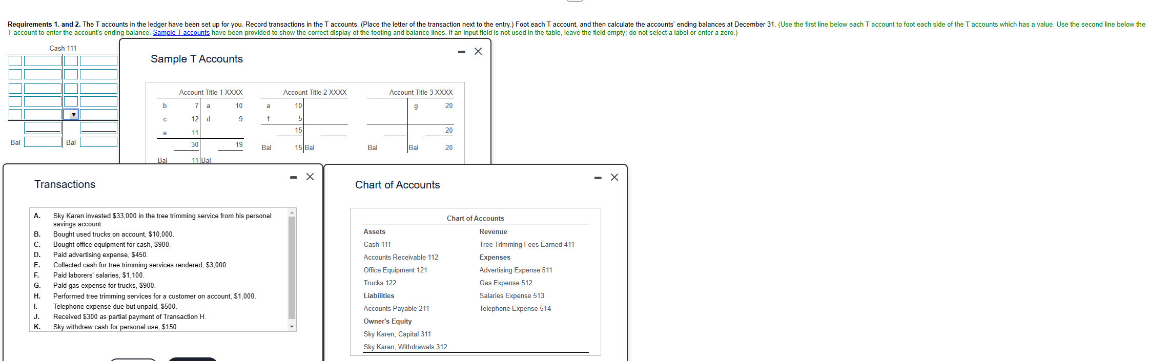 Solved Sample T Accounts Transactions Chart of Accounts A. | Chegg.com