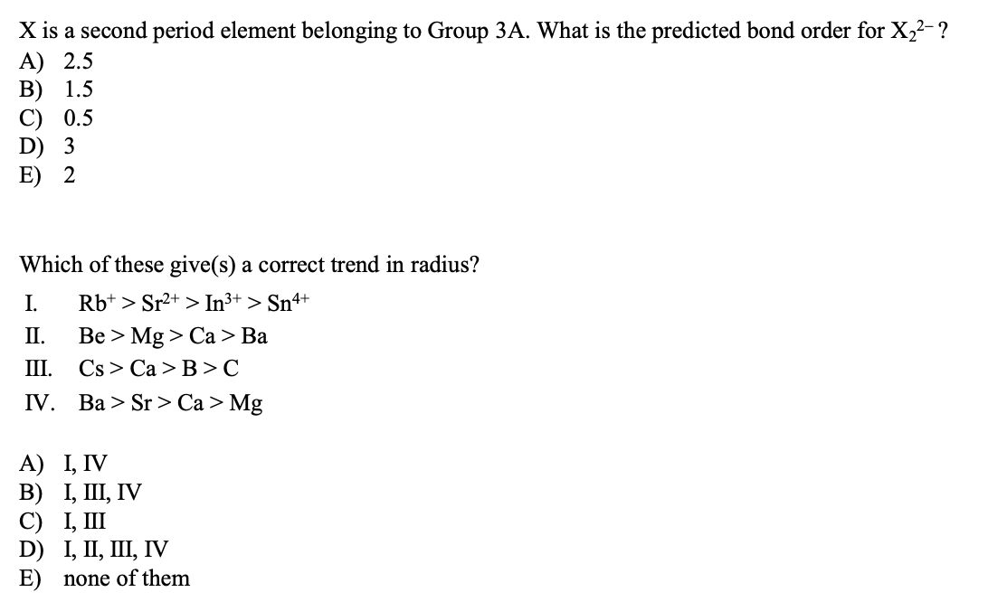 Solved X is a second period element belonging to Group 3A. | Chegg.com