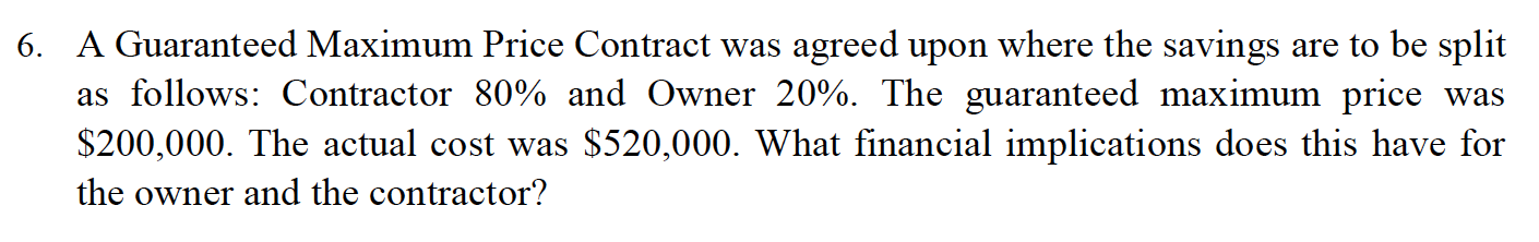 Solved 6. A Guaranteed Maximum Price Contract was agreed | Chegg.com