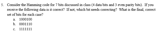 Solved 5. Consider the Hamming code for 7 bits discussed in | Chegg.com