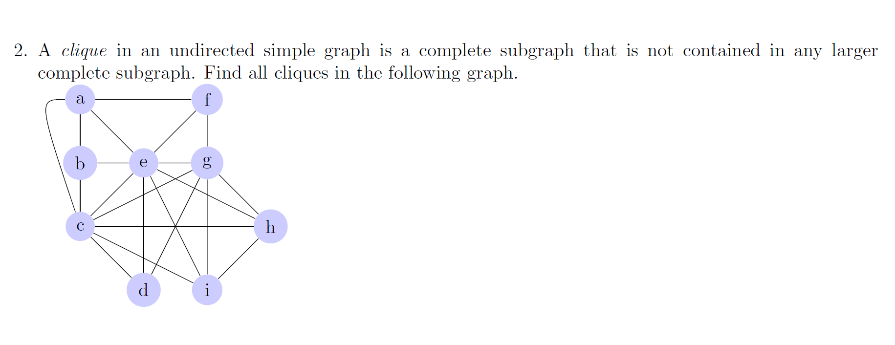 Solved 2. A clique in an undirected simple graph is a | Chegg.com