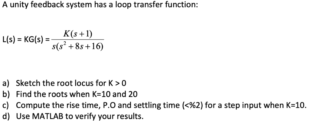 Solved A unity feedback system has a loop transfer function: | Chegg.com