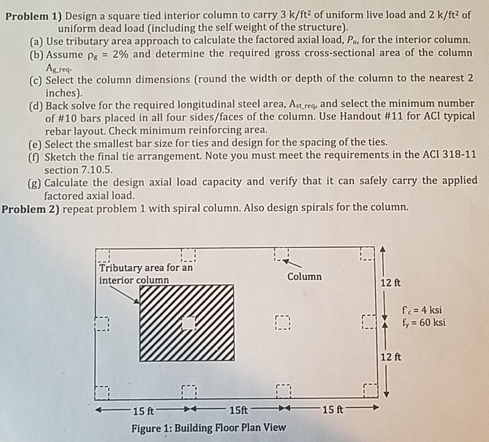Solved Problem 1) Design a square tied interior column to | Chegg.com