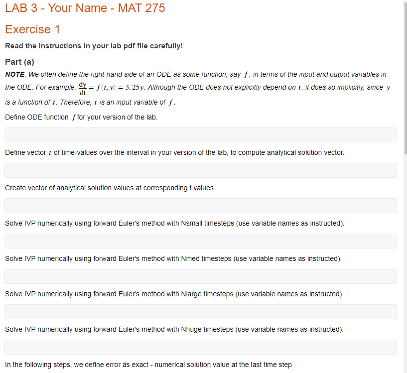 LAB 3 - Your Name - MAT 275 Exercise 1 Read the | Chegg.com