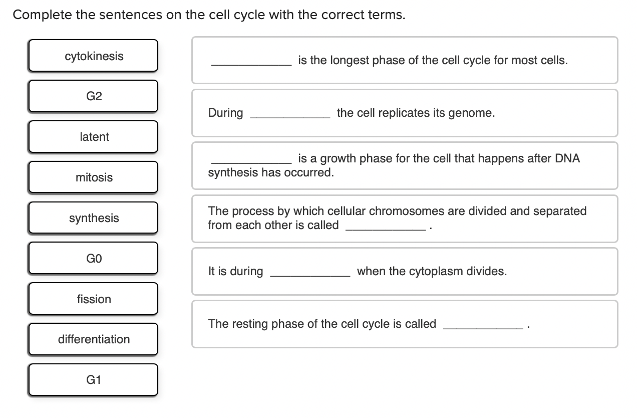 Solved Complete the sentences on the cell cycle with the | Chegg.com