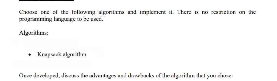 Solved Choose one of the following algorithms and implement | Chegg.com