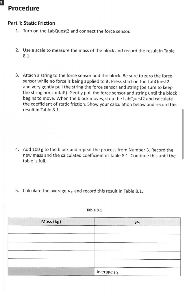 Solved Static and Kinetic Friction Observation sheet Part | Chegg.com