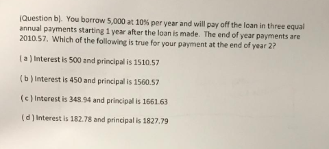 Solved (Question b). You borrow 5,000 at 10% per year and | Chegg.com