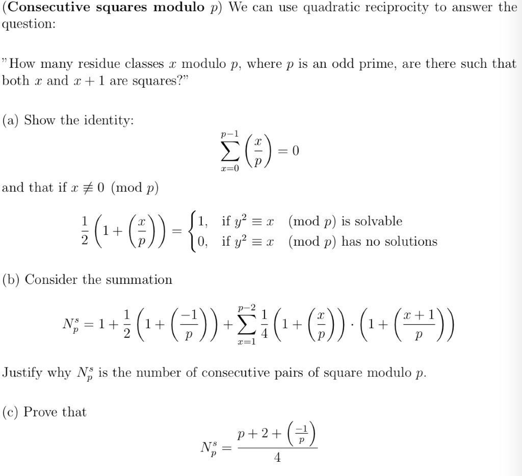 Solved Consecutive Squares Modulo P We Can Use Quadratic