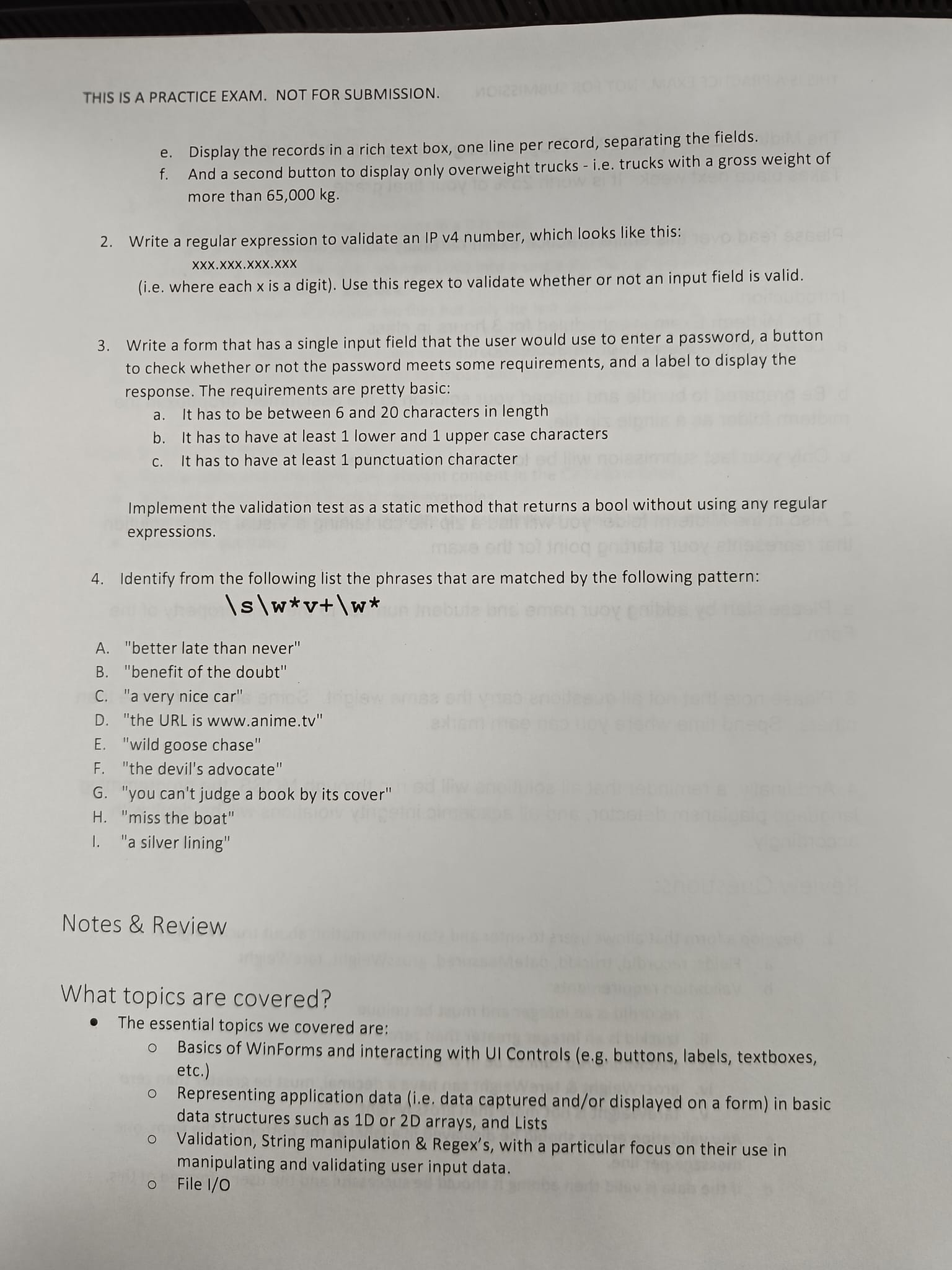 Solved THIS IS A PRACTICE EXAM. NOT FOR SUBMISSION. The | Chegg.com