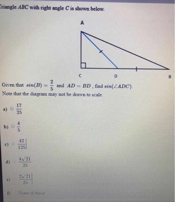 Solved riangle ABC with right angle C is shown below Given | Chegg.com