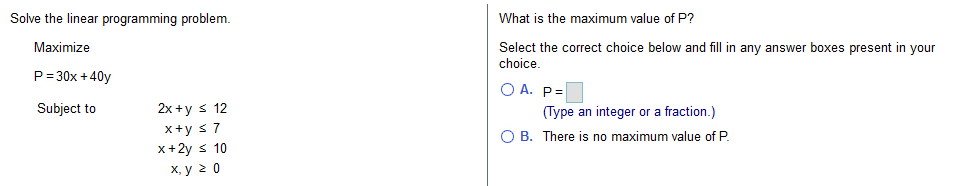 Solved Solve the linear programming problem. Maximize P=30x | Chegg.com