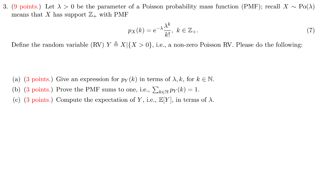 Solved 3. (9 points.) Let λ>0 be the parameter of a Poisson | Chegg.com