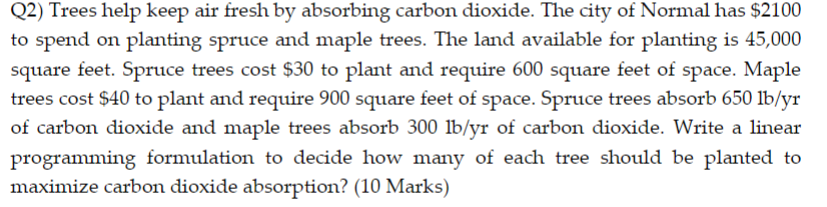 Solved Trees help keep air fresh by absorbing carbon | Chegg.com
