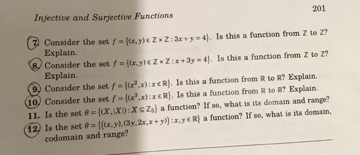 Solved Injective and Surjective Functions 201 Consider the | Chegg.com