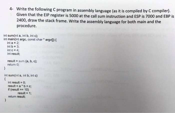 Solved 4- Write the following C program in assembly language | Chegg.com