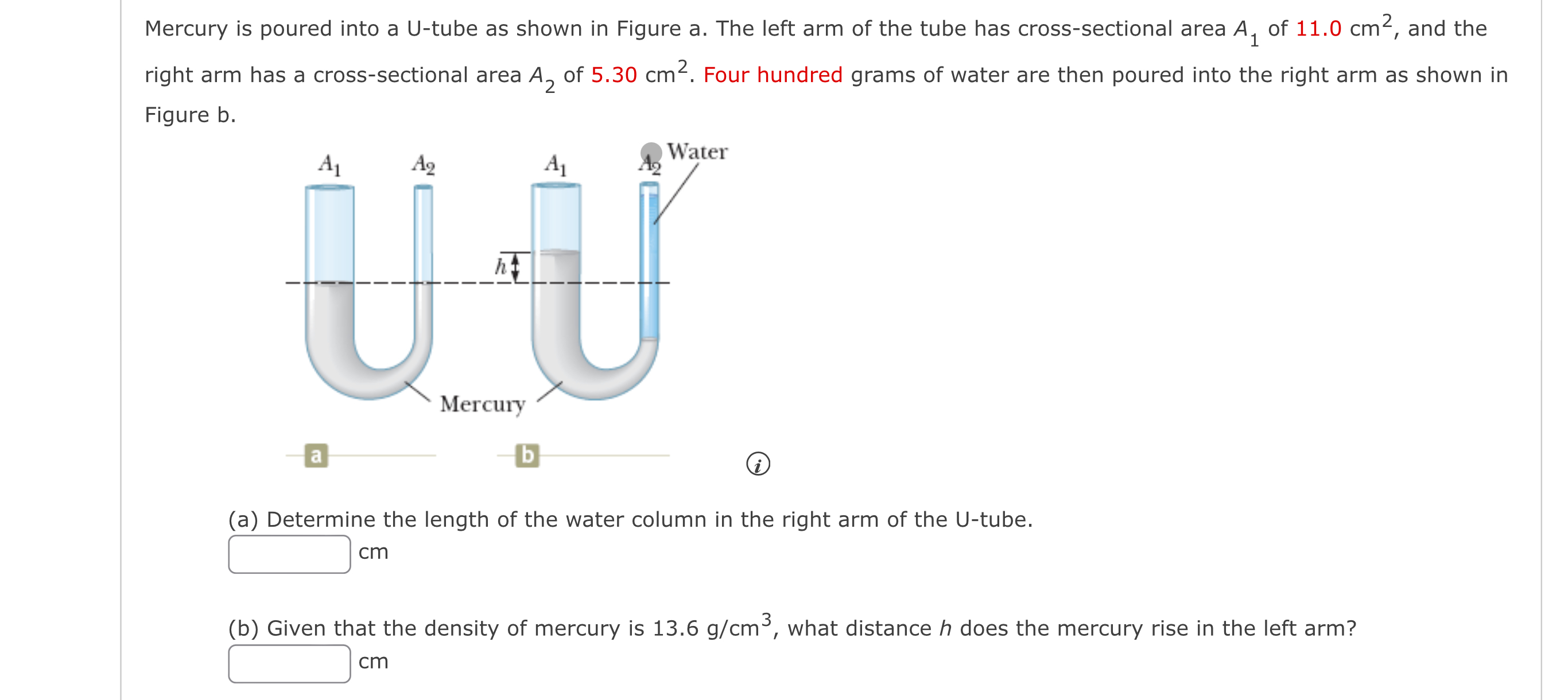 Solved Mercury is poured into a U-tube as shown in Figure a. | Chegg.com