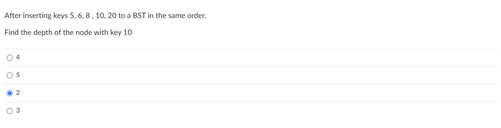 Solved After inserting keys 5,6,8,10,20 to a BST in the same | Chegg.com