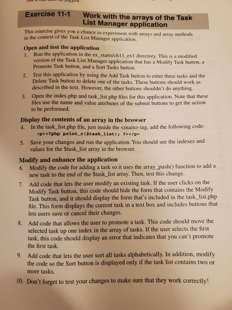 Solved Exercise 11-1 Work with the arrays of the Task List | Chegg.com