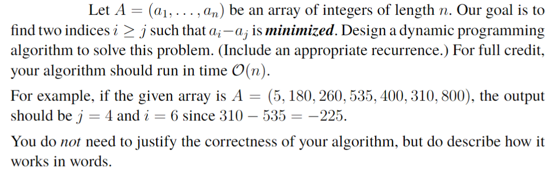 Solved Let A=(a1,…,an) be an array of integers of length n. | Chegg.com
