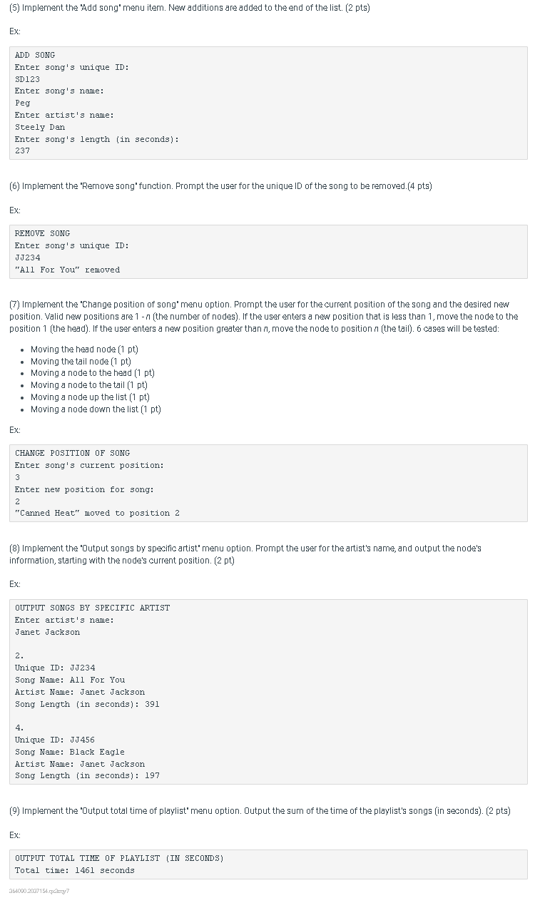 Solved Create 11.19 Ch 8 Program: Playlist (C) , needs to | Chegg.com