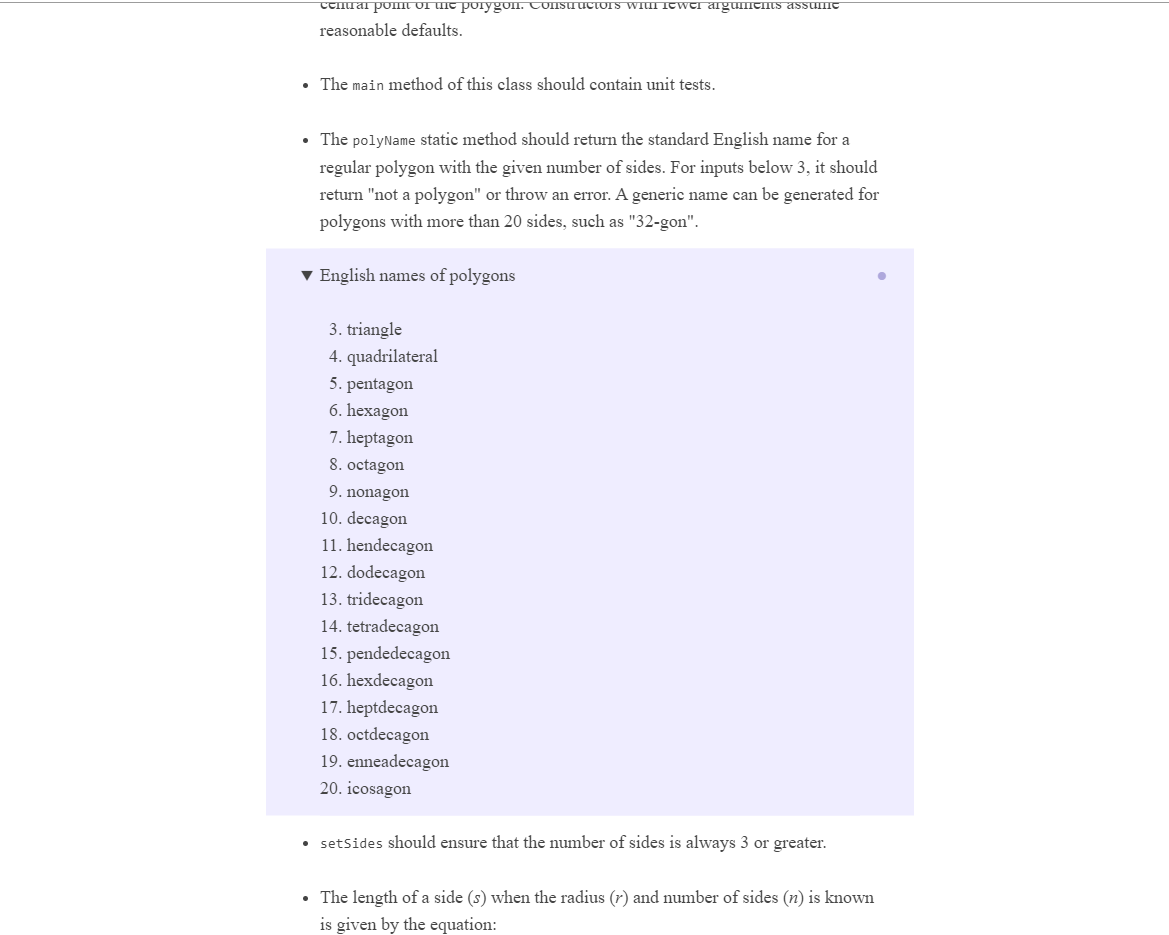 Task 3: Getters and Setters Create a RegularPolygon | Chegg.com