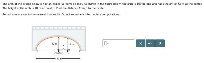 Solved The arch of the bridge below is half an ellipse, a | Chegg.com