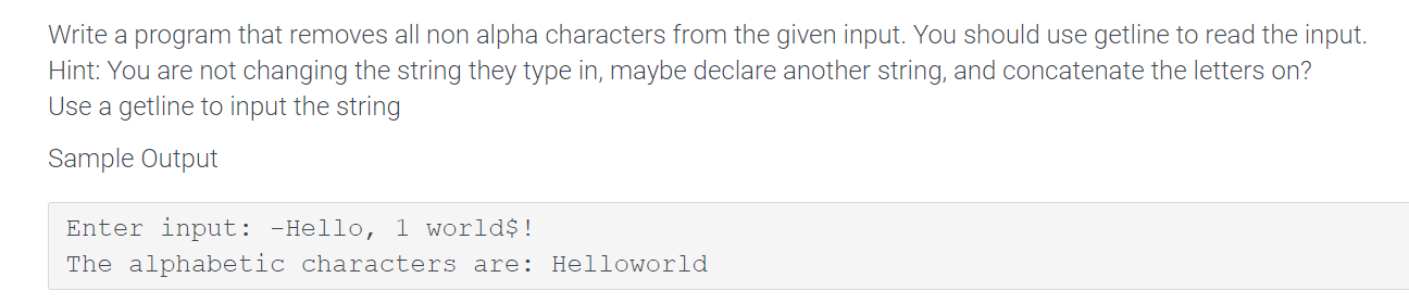 Solved Write A Program That Removes All Non Alpha Characters 