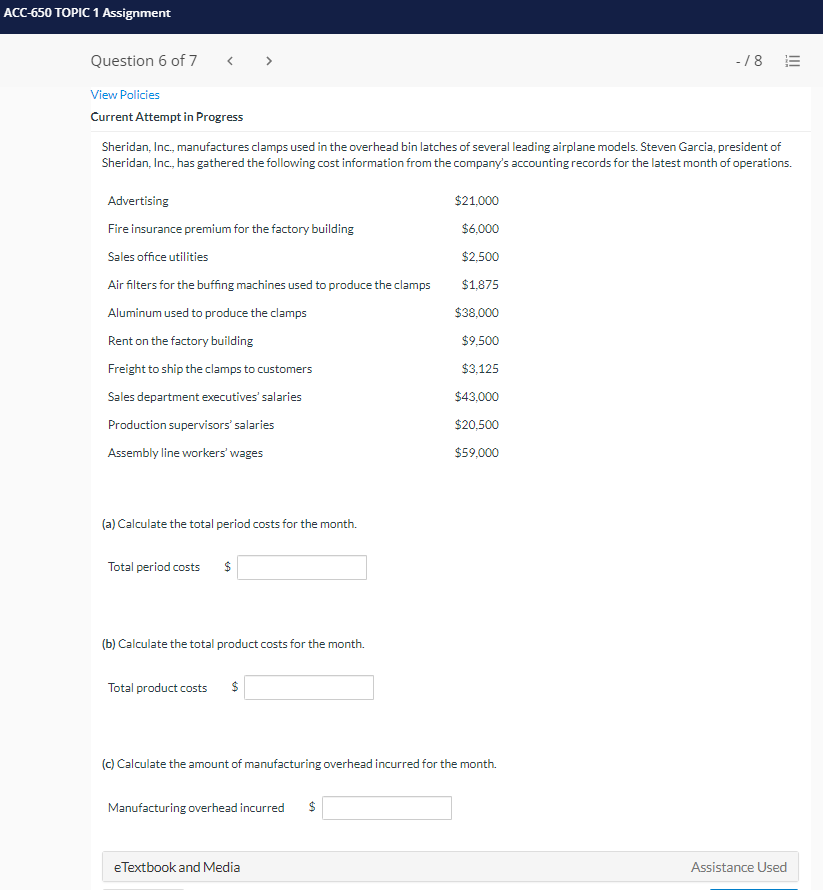 Solved ACC-650 TOPIC 1 Assignment Question 6 of 7