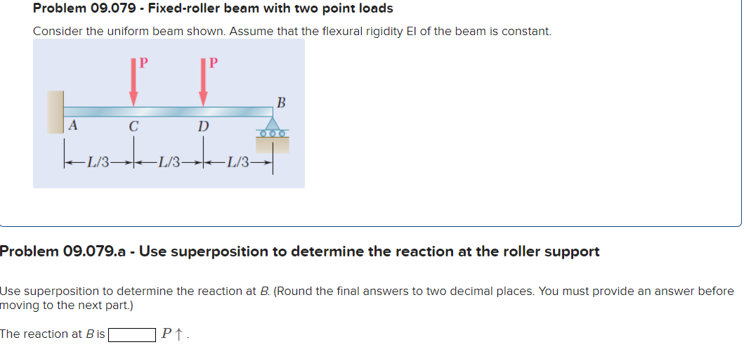 Solved Problem 09.079 - ﻿Fixed-roller beam with two point | Chegg.com