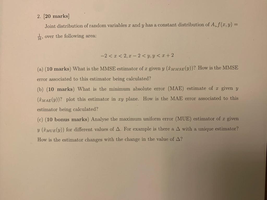 Solved 2. [20 marks] Joint distribution of random variables | Chegg.com