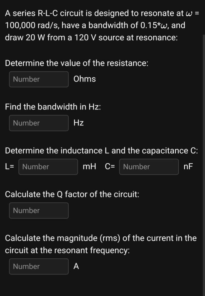 Solved A series R−L−C circuit is designed to resonate at ω= | Chegg.com