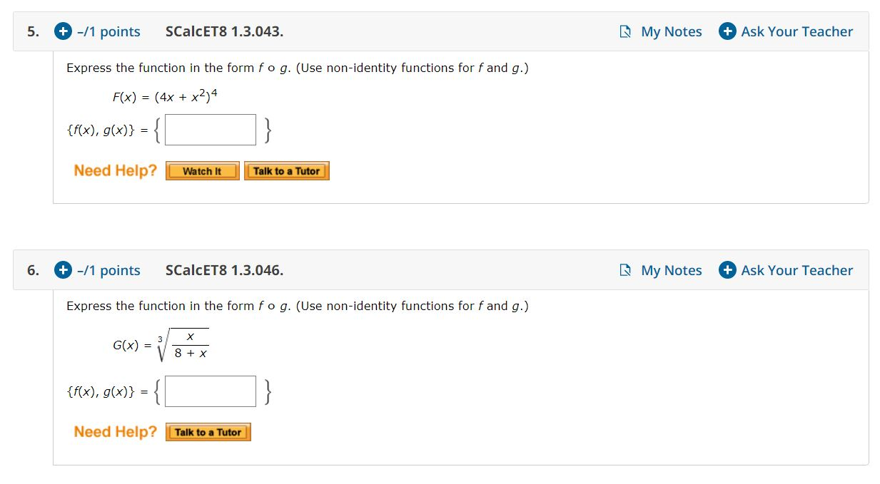 Solved 5. + -/1 points SCalcET8 1.3.043. My Notes Ask Your | Chegg.com Solved 5. + -/1 points SCalcET8 1.3.043. My Notes Ask Your | Chegg.com