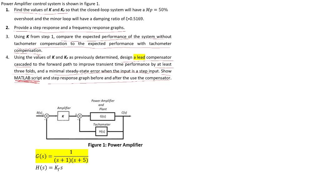 Solved Power Amplifier control system is shown in figure 1. | Chegg.com