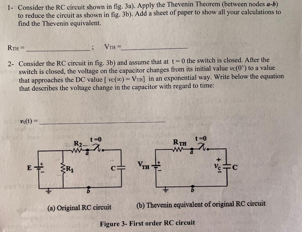 Solved 1- Consider the RC circuit shown in fig. 3a). Apply | Chegg.com
