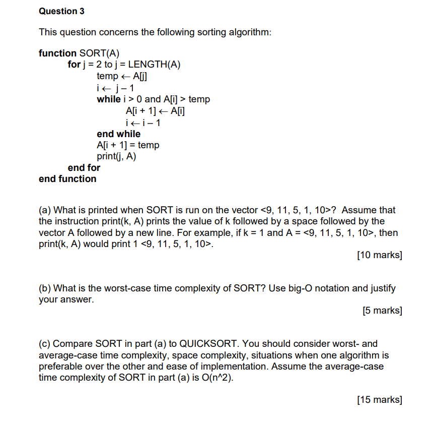 Solved (a) What is printed when SORT is run on the vector | Chegg.com