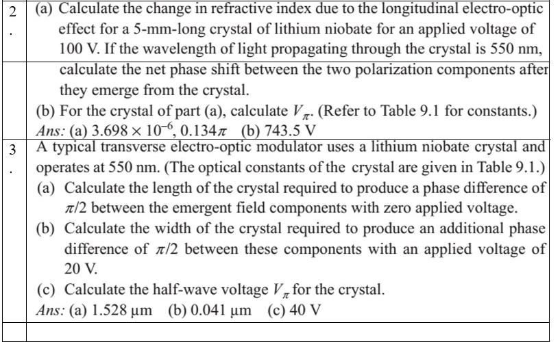 2 3 (a) Calculate the change in refractive index due | Chegg.com
