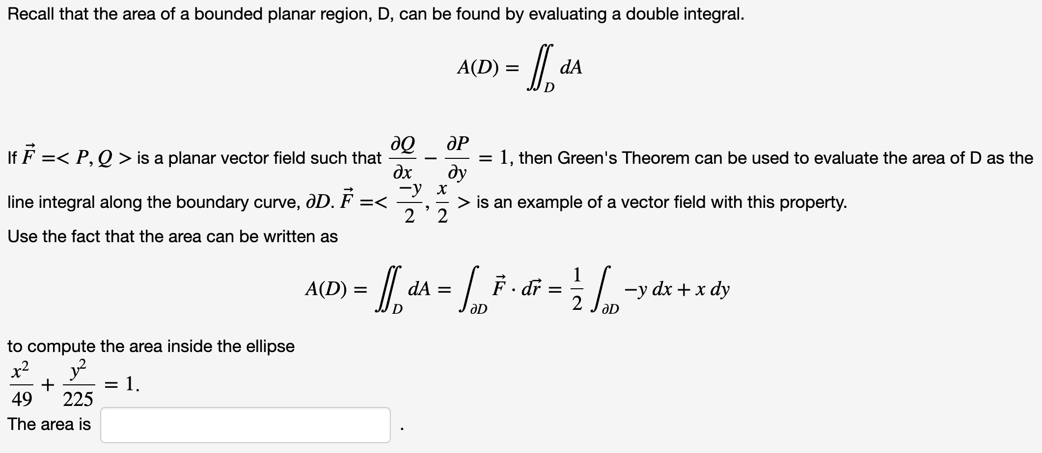 Solved Recall that the area of a bounded planar region, D, | Chegg.com