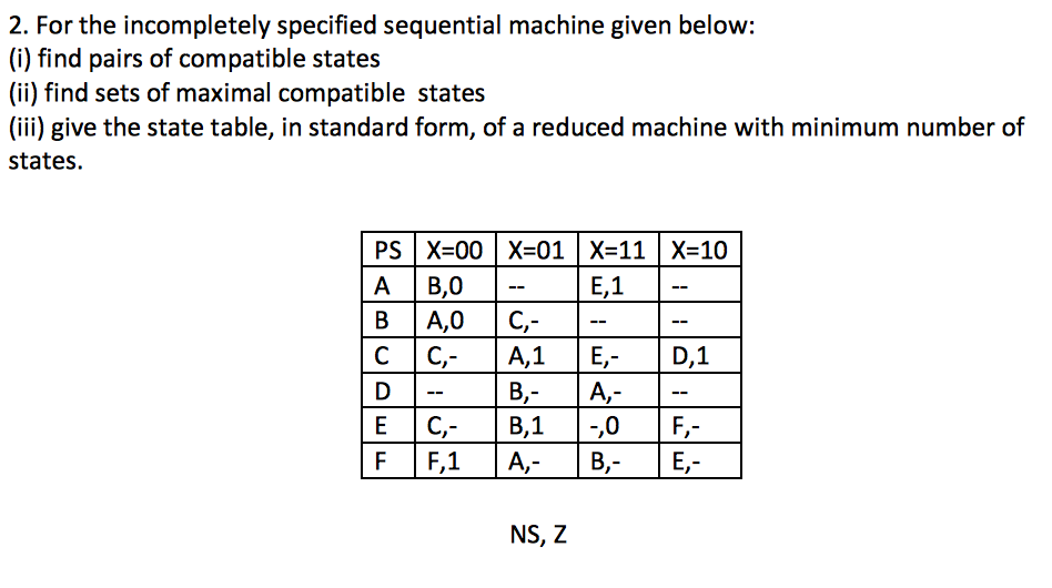 2. For the incompletely specified sequential machine | Chegg.com