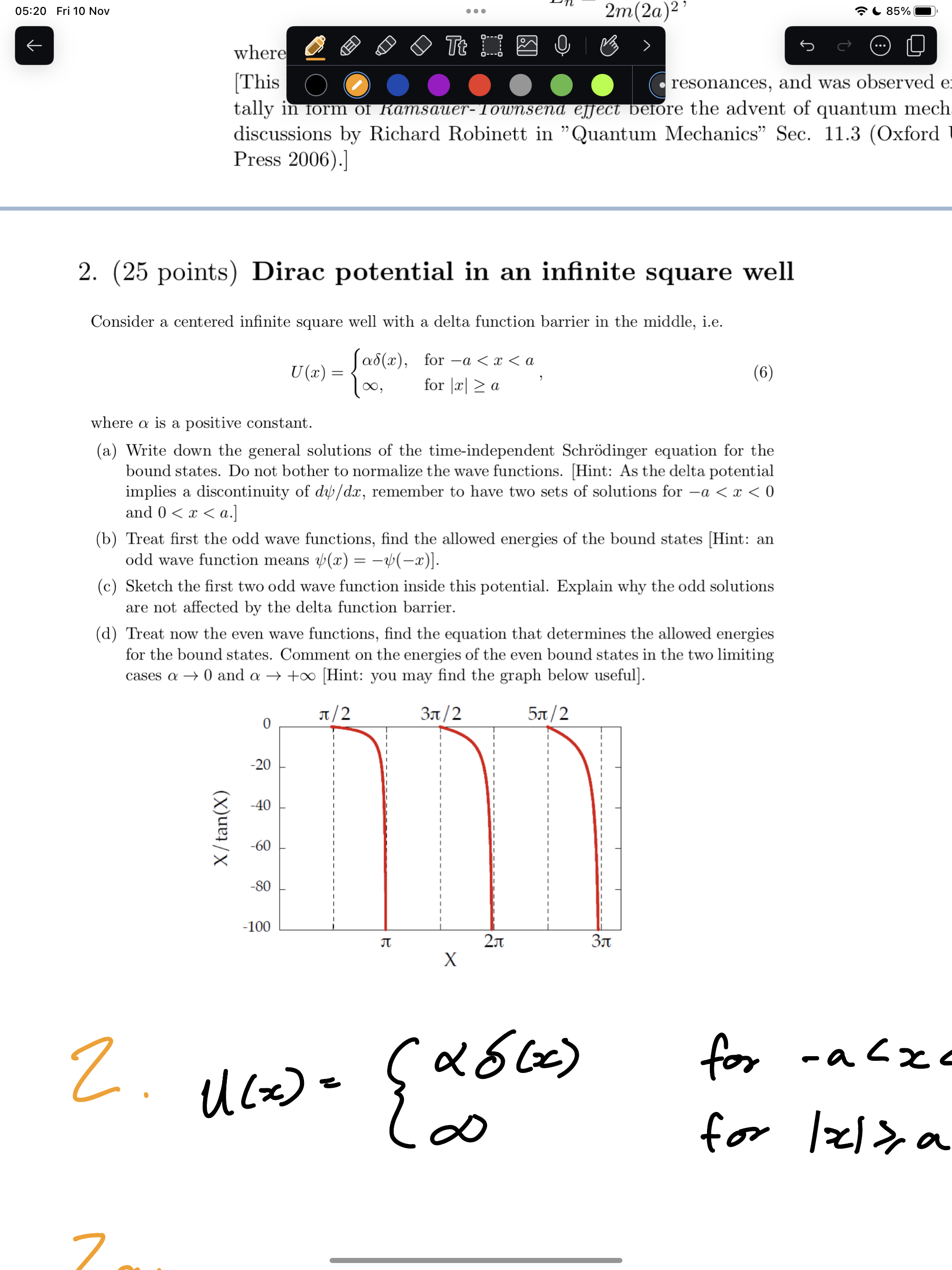 Solved Dirac potential in an infinite square well Consider a | Chegg.com