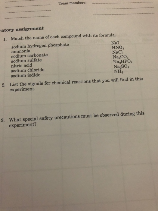 Solved Team members: atory assignment 1. Match the name of | Chegg.com