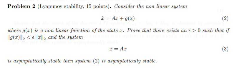 Problem 2 (Lyapunov stability, 15 points). Consider | Chegg.com