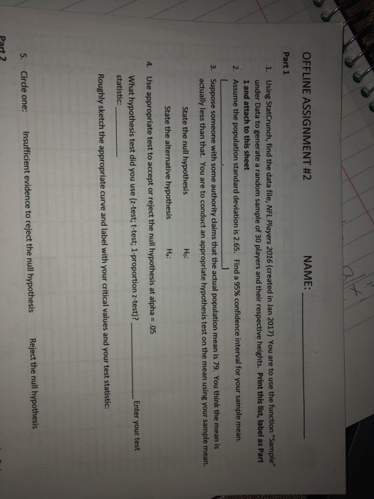 Solved OFFLINE ASSIGNMENT #2 NAME: Part 1 1. Using | Chegg.com