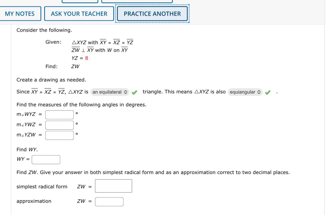 Solved Consider the following. Given: XYZ with | Chegg.com