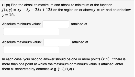 Solved (1 pt) Find the absolute maximum and absolute minimum | Chegg.com