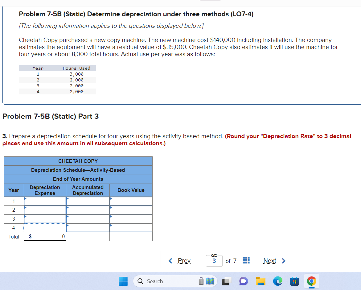 Solved Problem 7-5B (Static) Determine depreciation under | Chegg.com