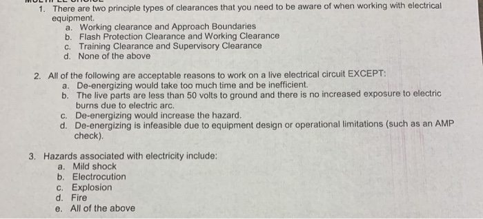 Solved 1. There are two principle types of clearances that | Chegg.com